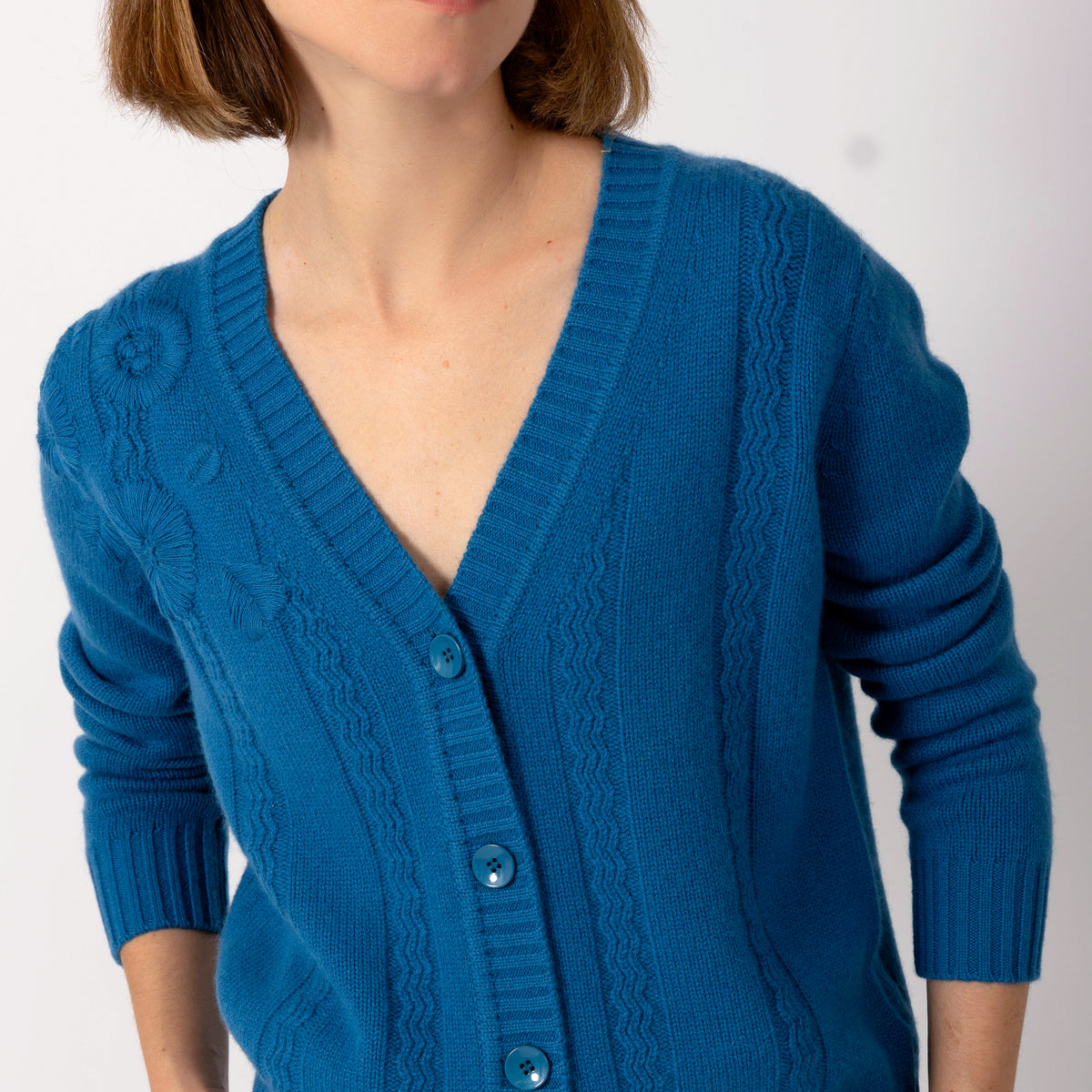 Lilly Wave Cable Knit Cardigan Blue - VAAI London